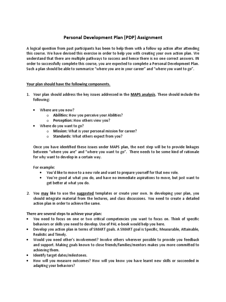 Personal Development Plan Assignment Pdf Goal Behavior 