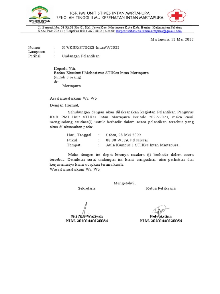 Undangan Pelantikan BEM, HIMA, DPM | PDF
