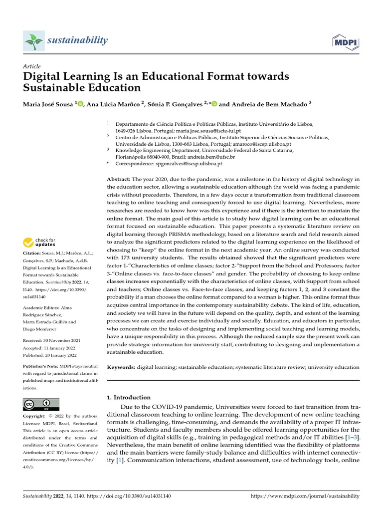Digital Learning Is An Educational Format Towards Sustainable Education ...