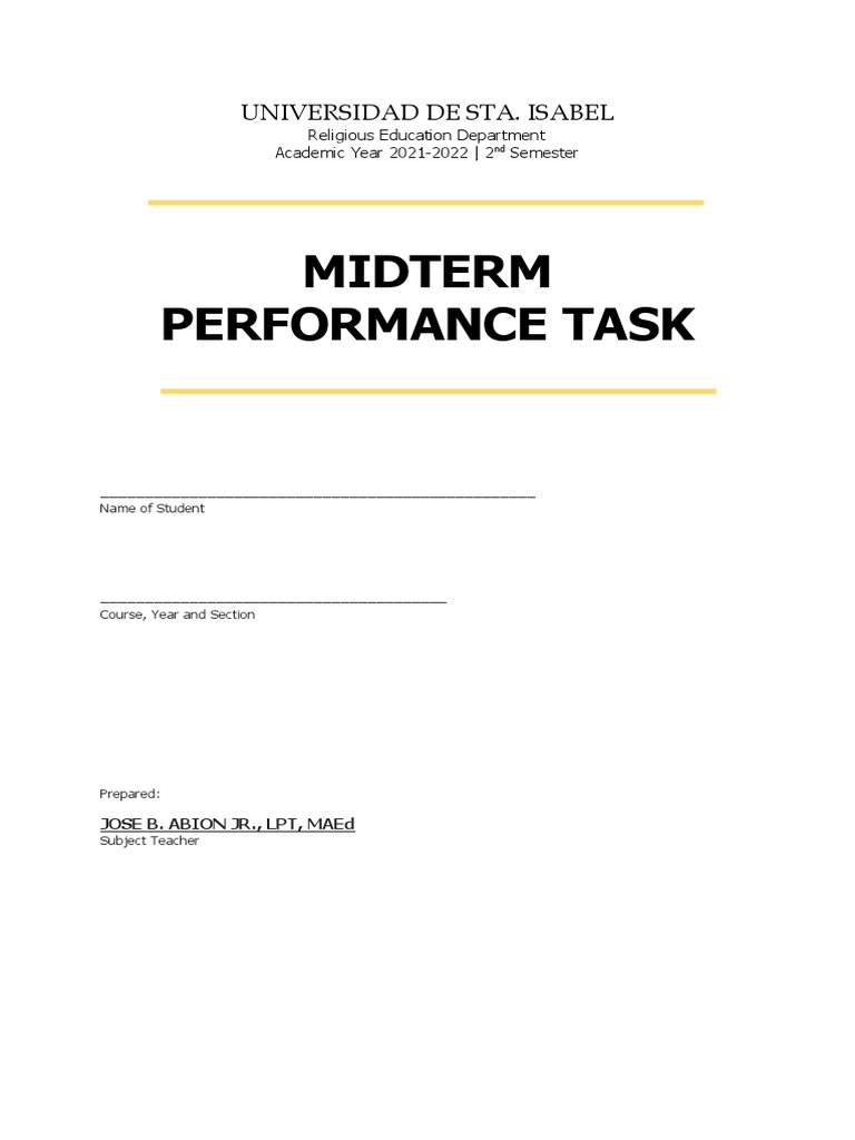 Midterm Performance Task: Universidad de Sta. Isabel | PDF | Jesus ...