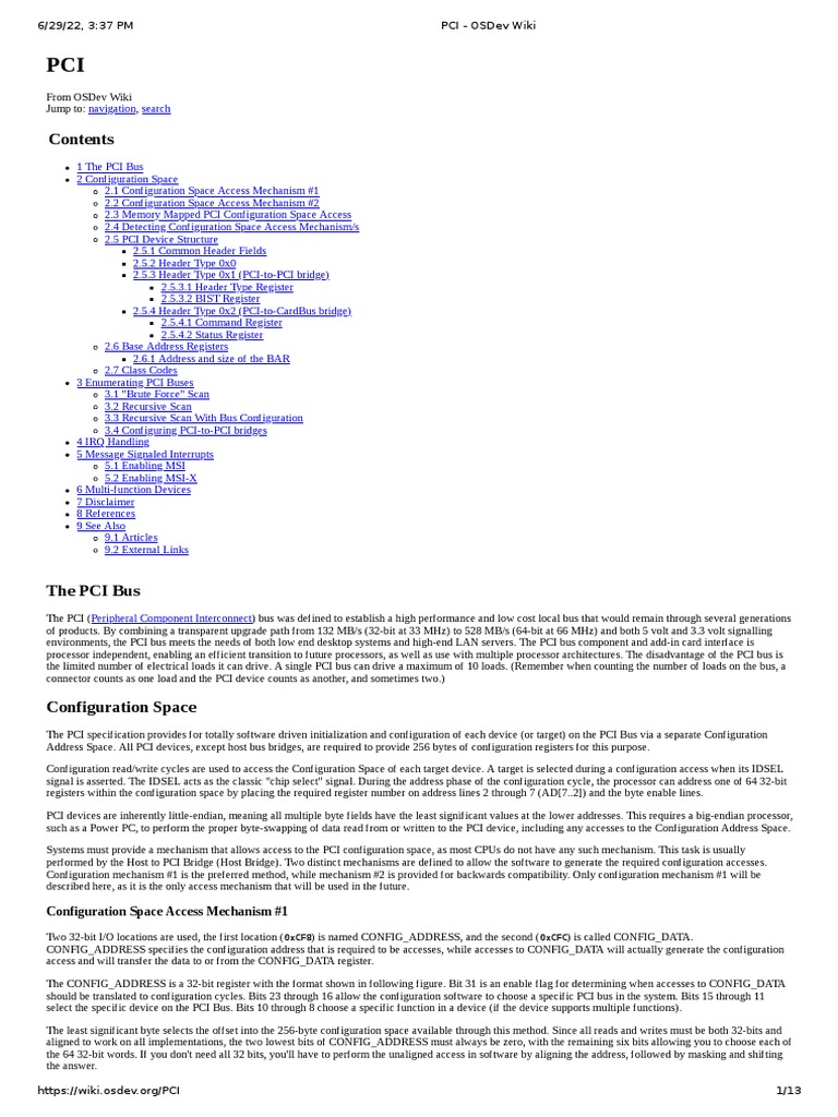PCI - OSDev Wiki | PDF | Computing | Computer Data