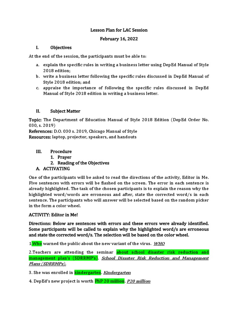 Lesson Plan For LAC Session | PDF | Acronym | Letter Case
