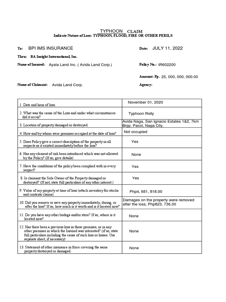 Claims For Other Perils - Rev2 | PDF | Insurance