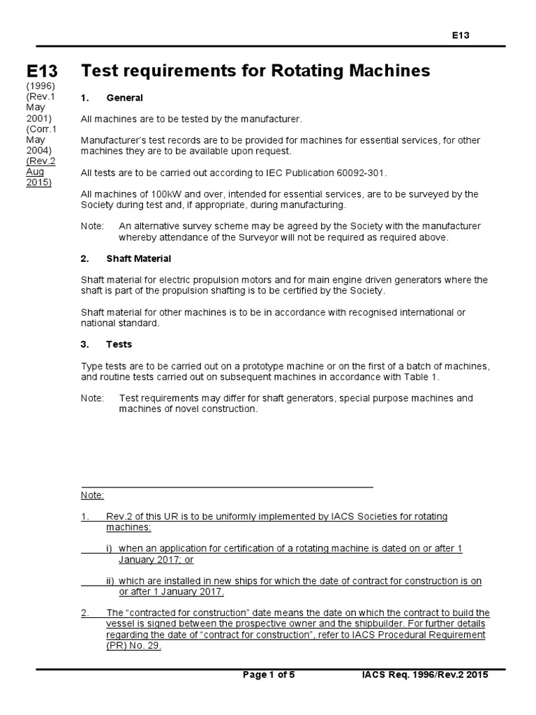 E13 Test Requirements For Rotating Machines E13 | PDF | Electric ...