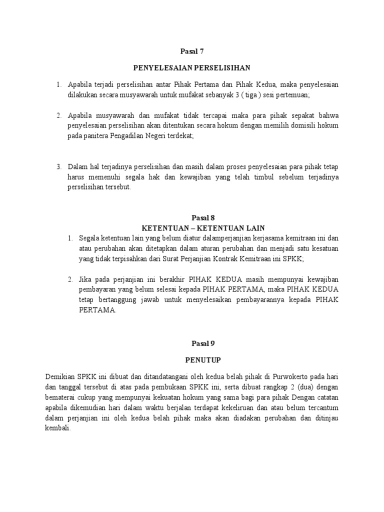 Pasal Yang Mengatur Mengenai Isi Perjanjian | PDF