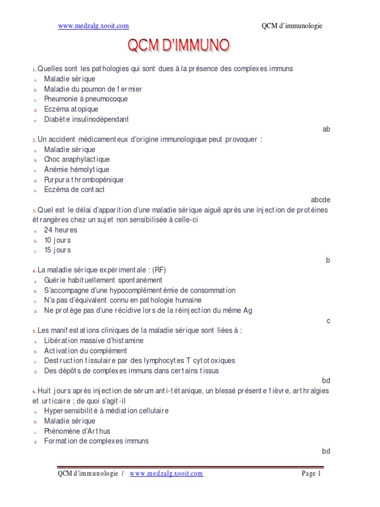 100 QCM Corrigés Immunologie | PDF | Immunologie | Immunoglobuline G