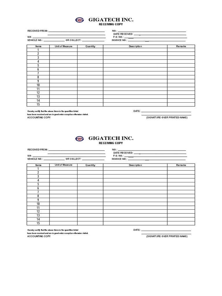 Receiving Report Form | PDF