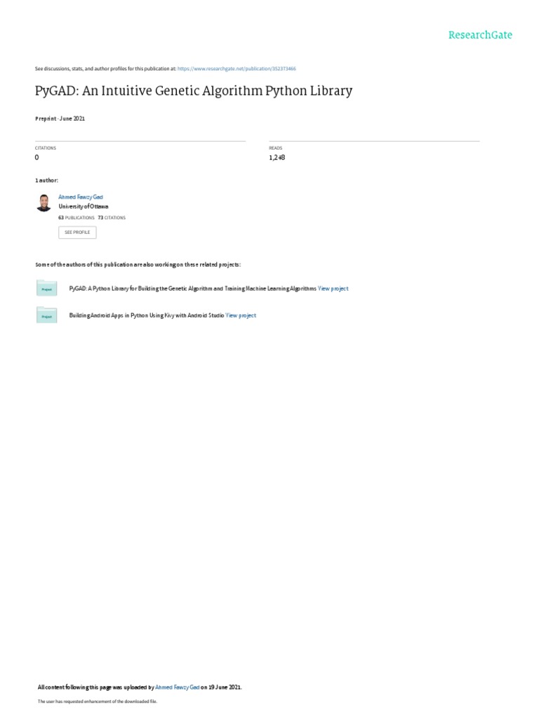 Pygad: An Intuitive Genetic Algorithm Python Library: June 2021 | PDF | Genetic Algorithm ...