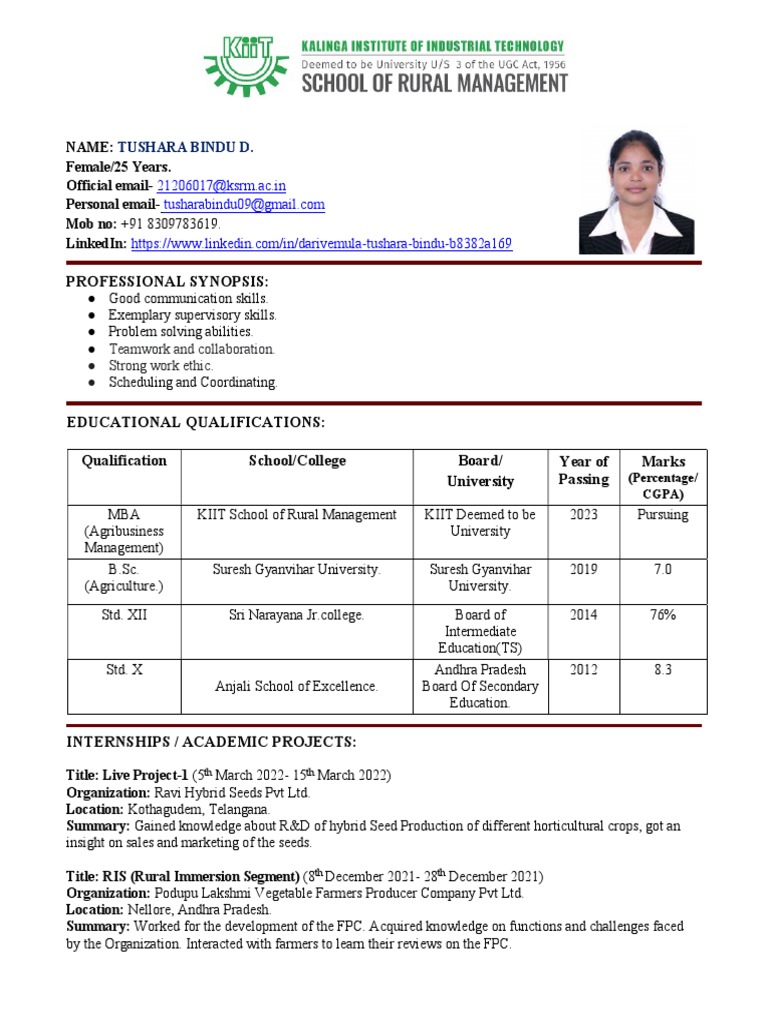 Tushara (21206017) Resume. | PDF