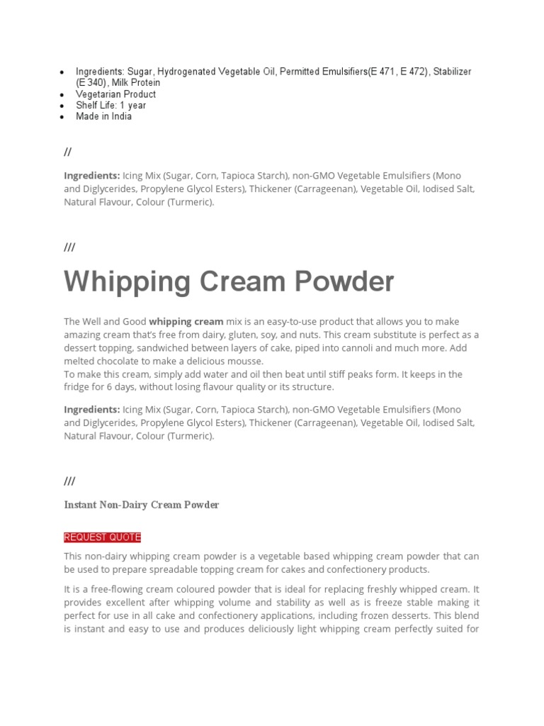 Whipping Cream Powder | PDF | Whipped Cream | Desserts