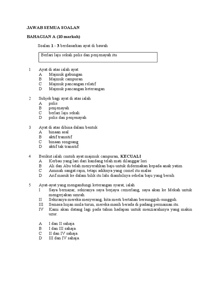 Contoh Soalan Sintaksis | PDF