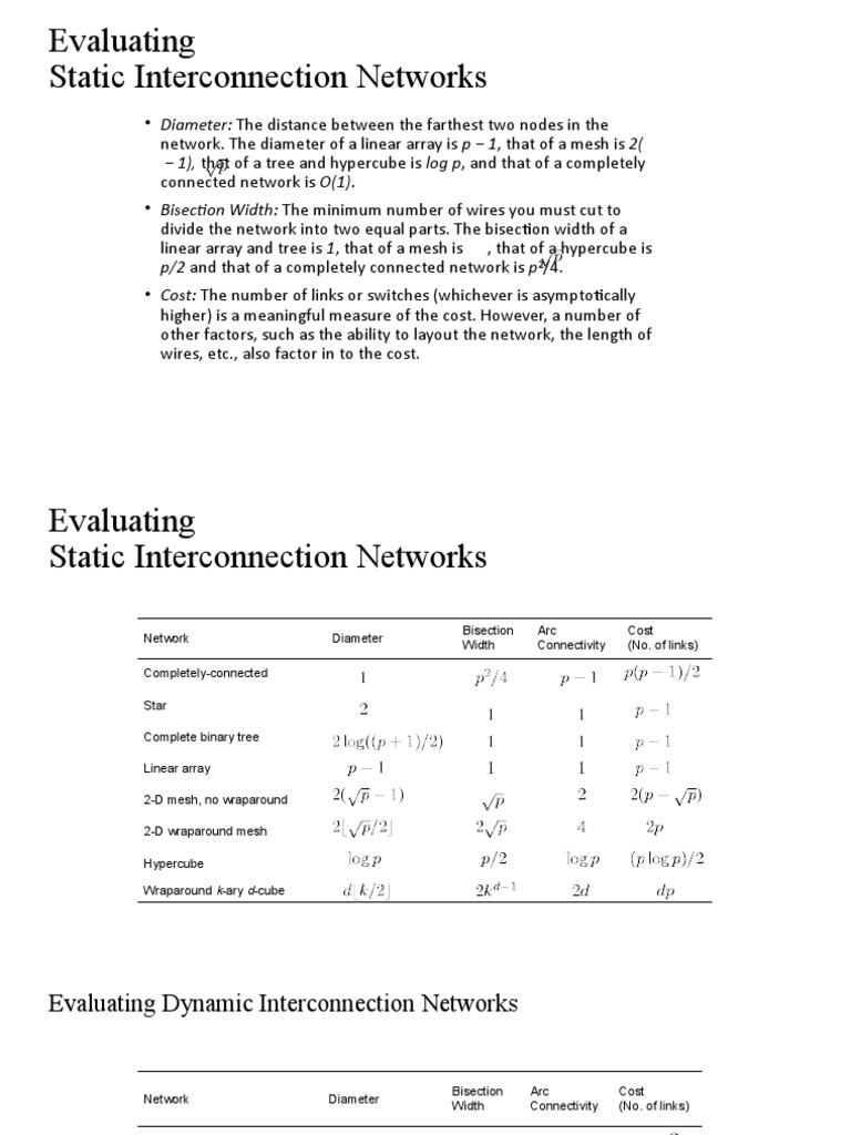 Lecture 3 - 3 Evaluating Static Interconnection Networks | PDF ...