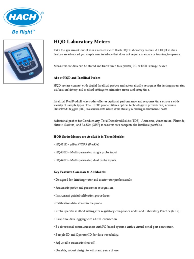 HQD Laboratory Meters: About HQD and Intellical Probes | PDF | Ammonium ...