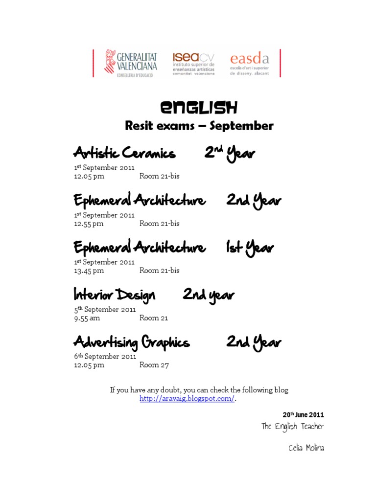 Resit Exams September | PDF