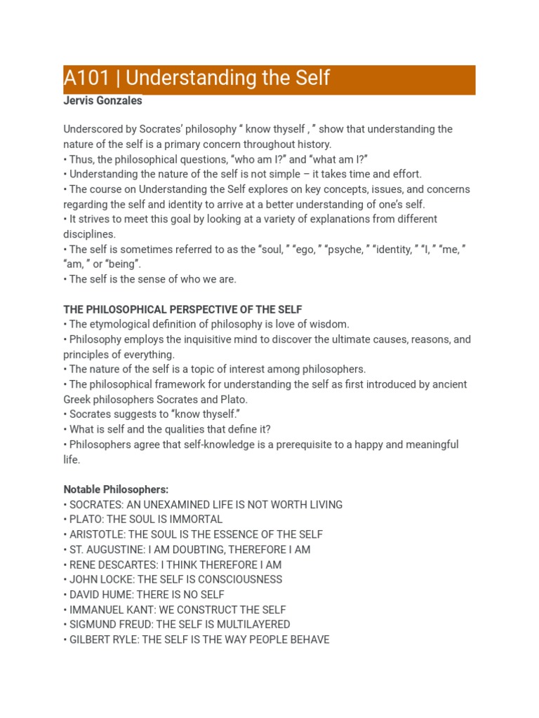 A101 _ Understanding the Self.docx | PDF | Id | Soul