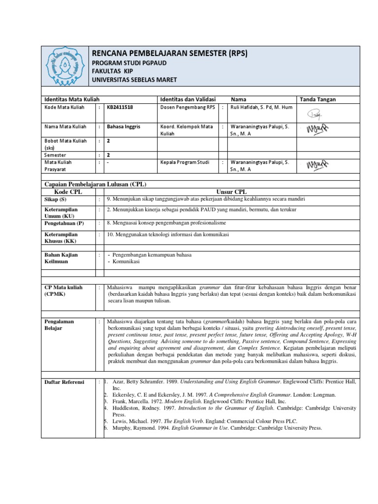 RPS Bahasa Inggris Fix | PDF