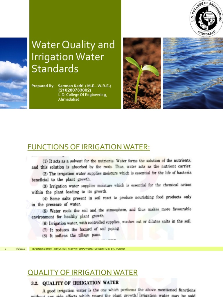 Water Quality and Irrigation Water Standards | PDF | Soil ...