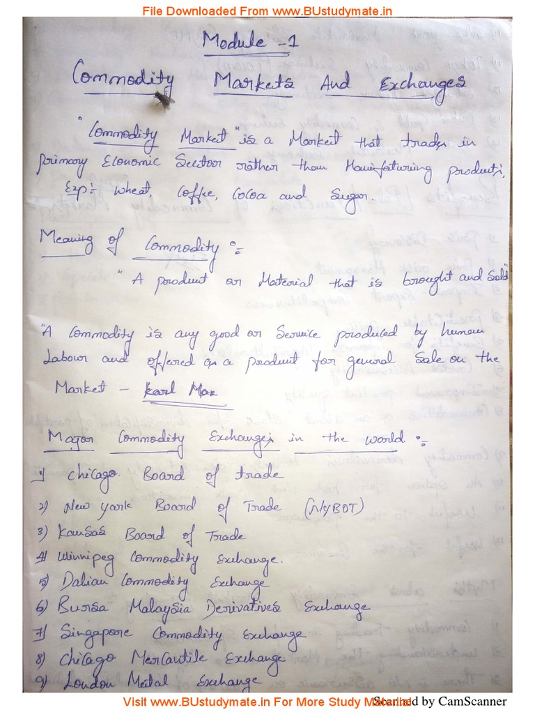 Commodity Markets 1-5 Hand Written Notes | PDF