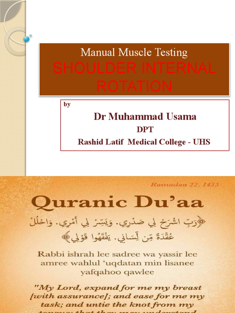 MMT Shoulder Internal Rotation by DR M Usama | PDF