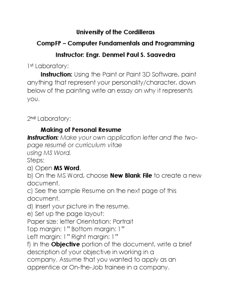 1st and 2nd Lab Instruction | PDF | Career & Growth