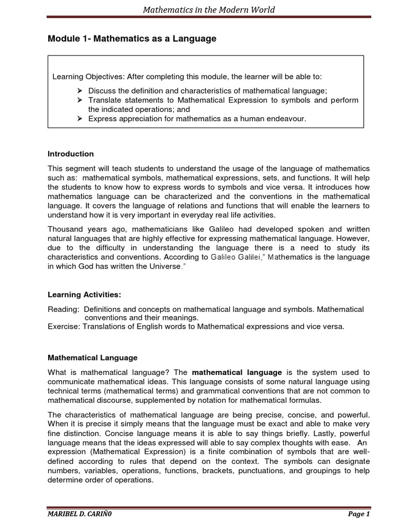 mod.1 | PDF | Set (Mathematics) | Numbers