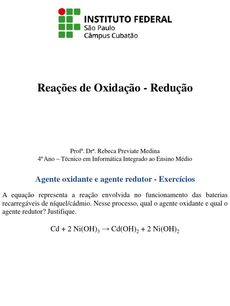 Reações de Oxidação | PDF | Eletrodo | Eletroquímica