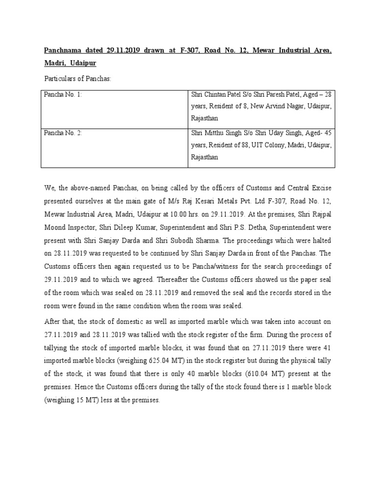 Panchnama 29.11.2019.Edited | PDF | Justice | Crime & Violence