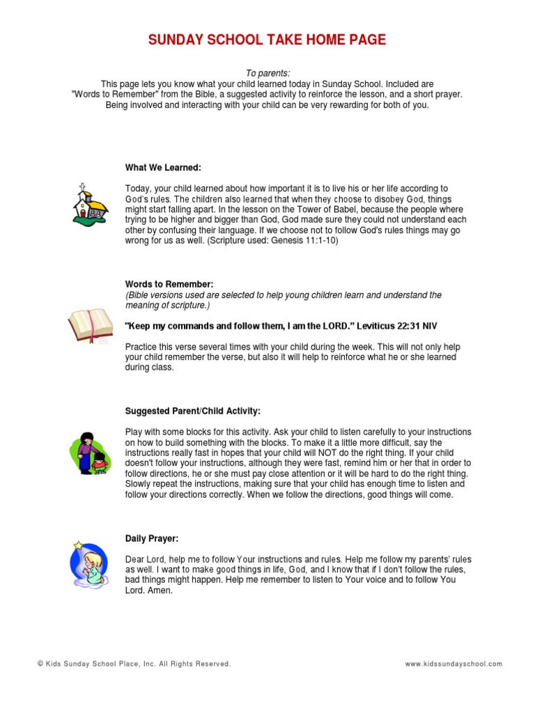 Sunday School Take Home Page: To Parents | PDF | Religious Texts