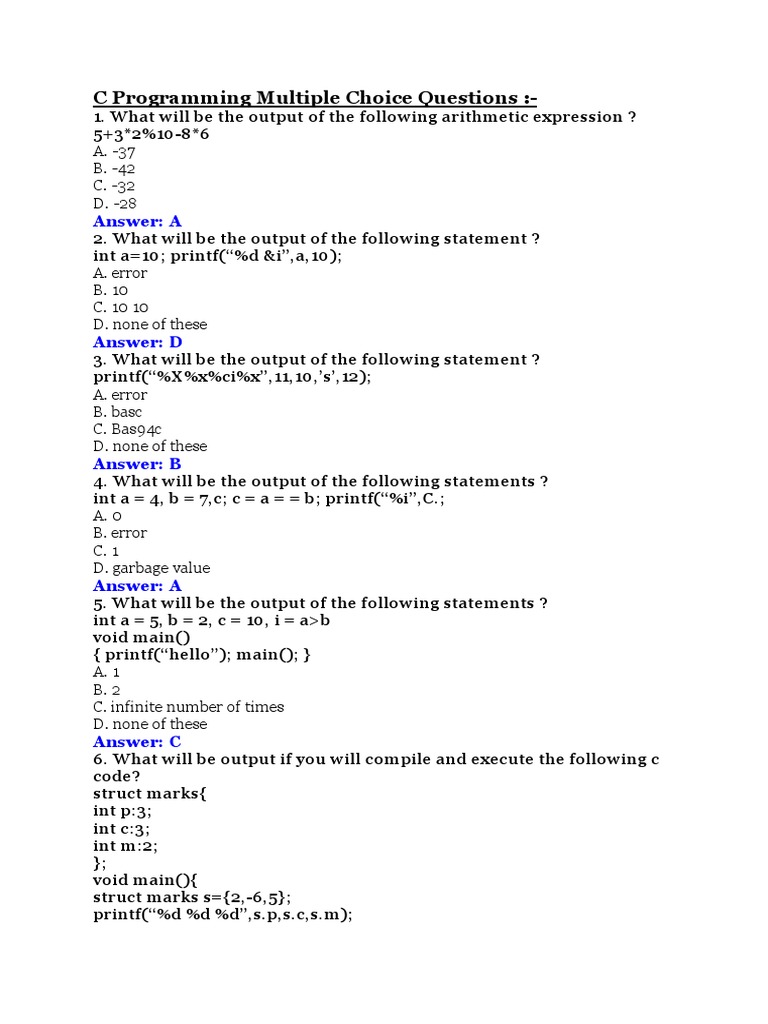 C Programming Multiple Choice Questions | PDF | Control Flow | C++