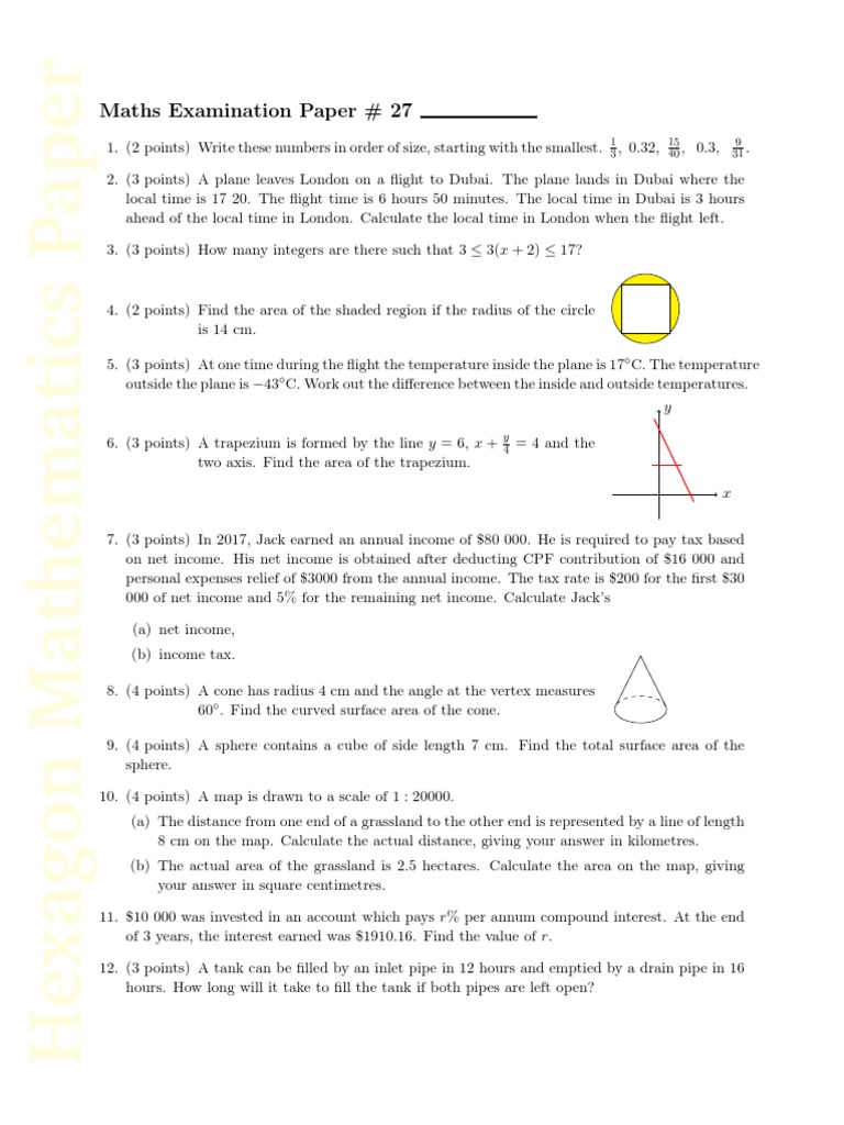 Maths Examination Paper # 27 | PDF | Area | Geometry