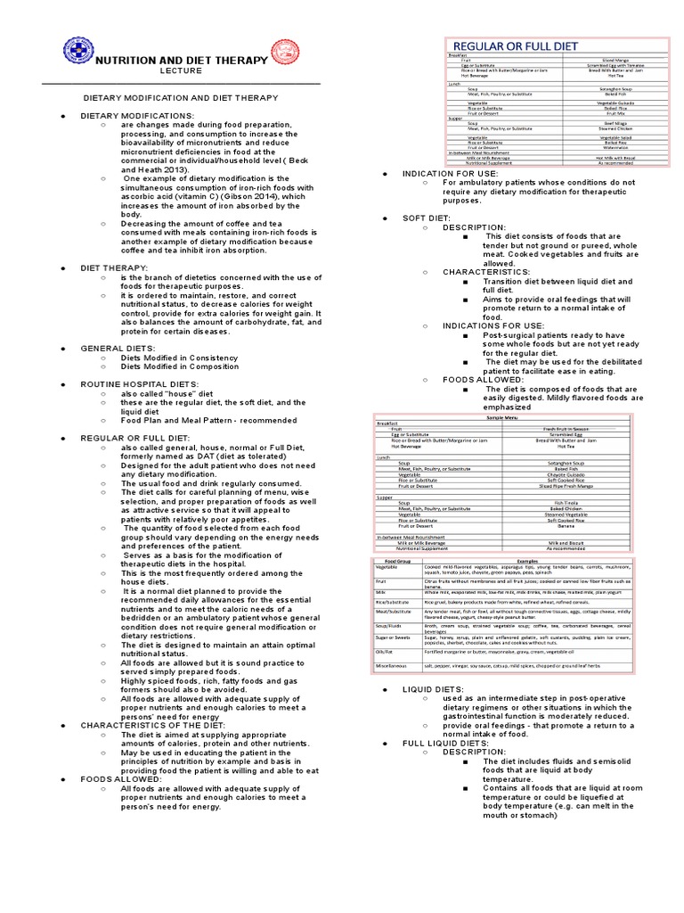 Dietary Modification and Diet Therapy | Download Free PDF | Diet ...