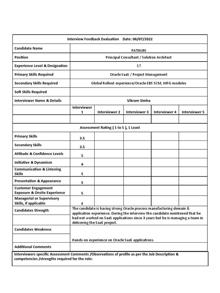 Interview Feedback Evaluation | PDF | Business | Cognition