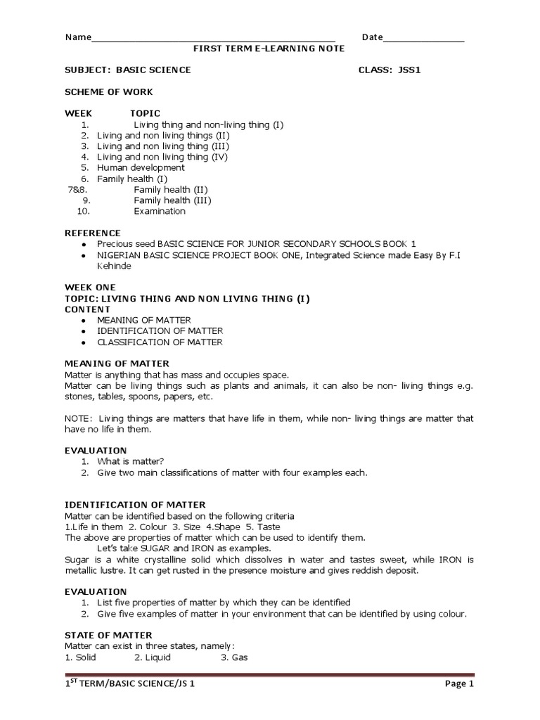 1st Term j1 Basic Science | PDF | Puberty | Foods