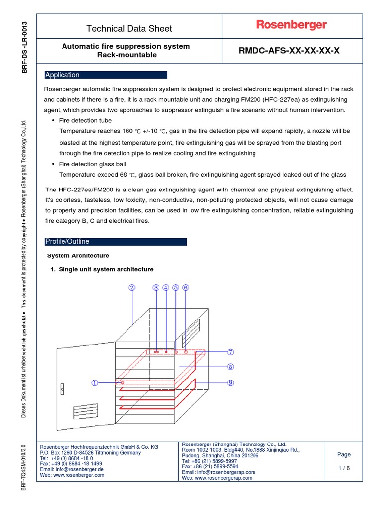 Technical Data Sheet: Automatic Fire Suppression System Rack-Mountable ...