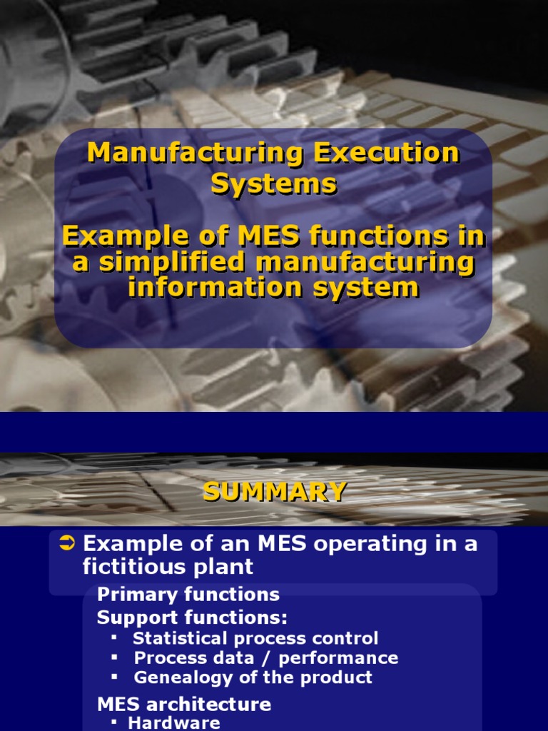 Manufacturing Execution Systems Example of MES Functions in A ...