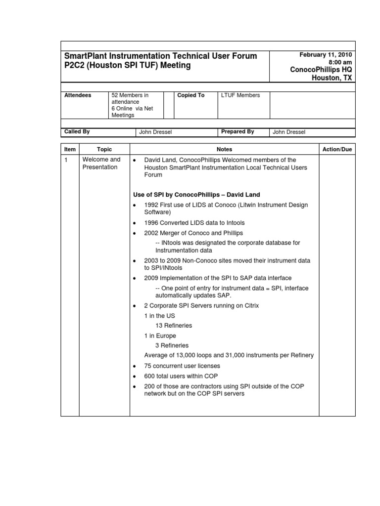 SmartPlant Instrumentation Technical User Forum P2C2 (Houston SPI TUF ...