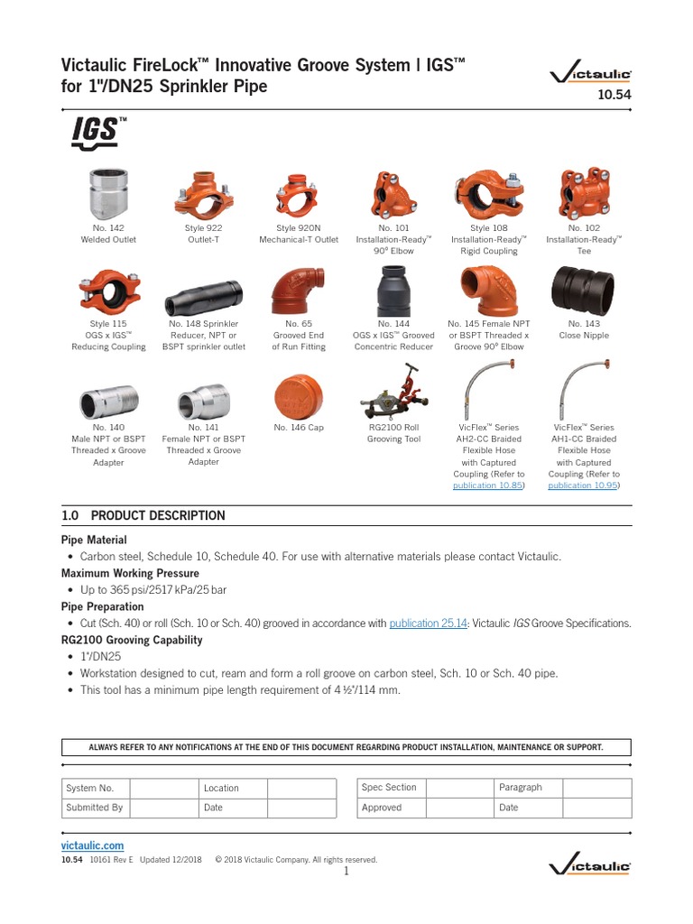 Victaulic Data IGS | PDF | Pipe (Fluid Conveyance) | Screw