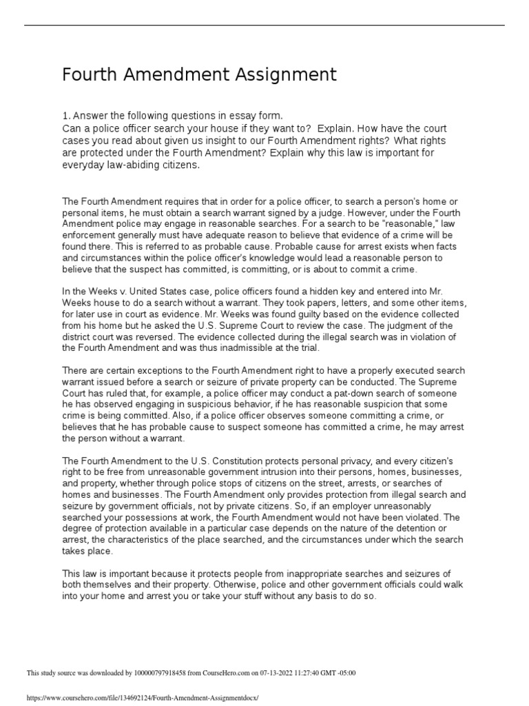 Fourth Amendment Assignment | PDF | Search And Seizure | Fourth ...