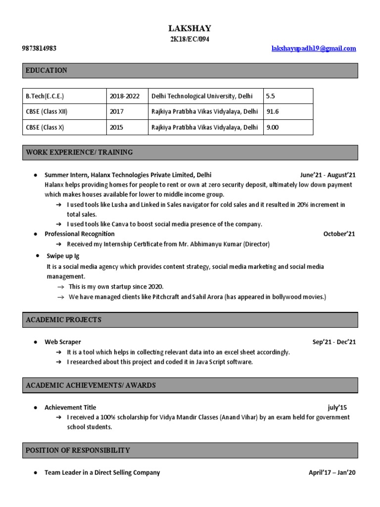 Engineering Grad's Resume | PDF | Computing | Communication