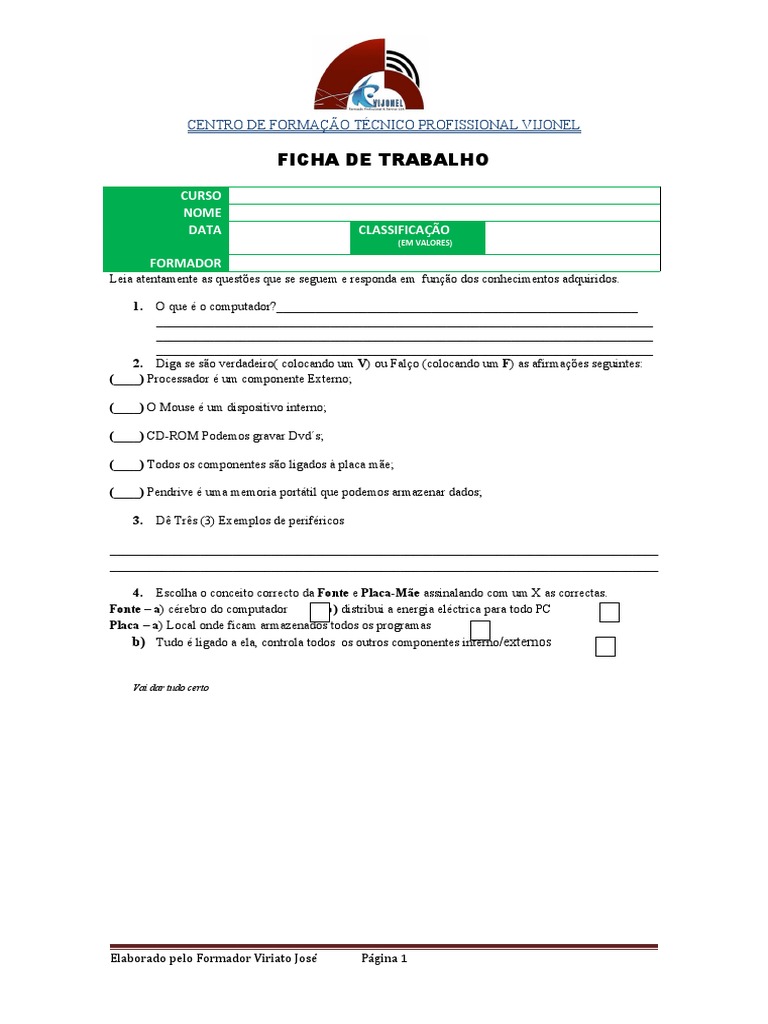 FICHA TRABALHO DE Informatica 2021 | PDF