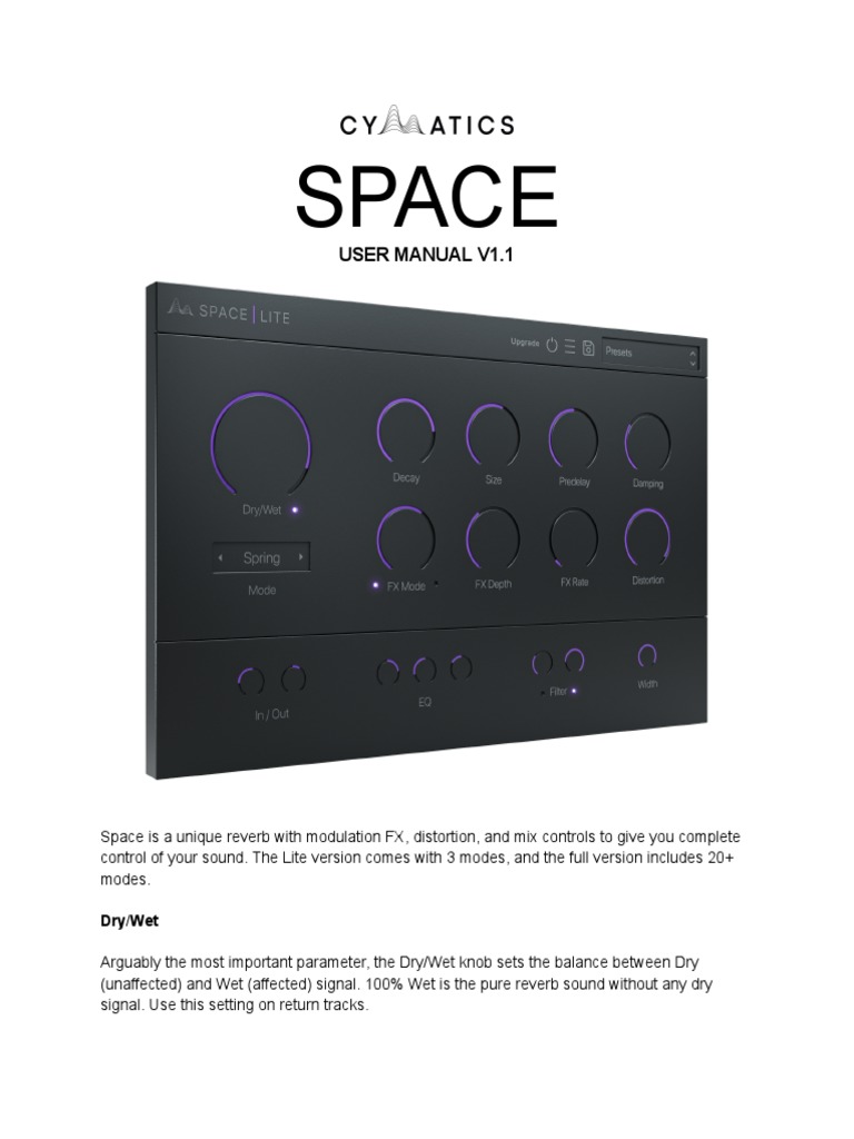 Cymatics Space Lite Manual | PDF | Equalization (Audio) | Telecommunications Engineering