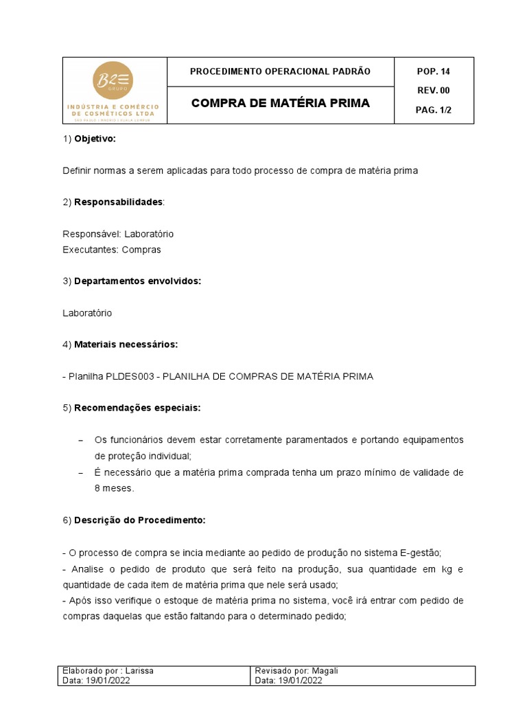 Pop 14 - Compras de Matéria Prima | PDF | Orçamento | Matéria
