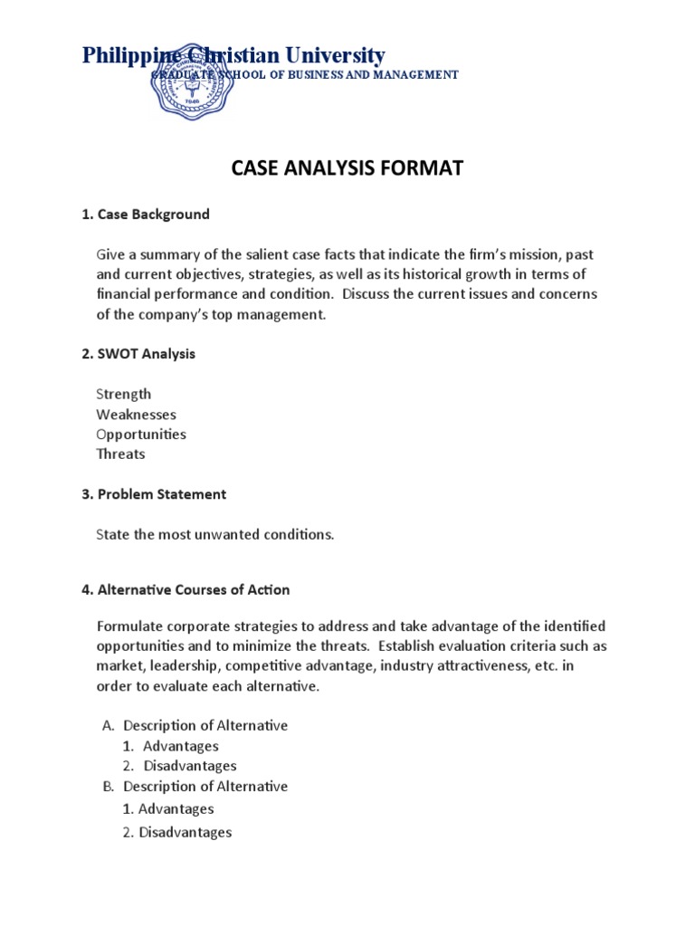 Philippine Christian University: Case Analysis Format | PDF