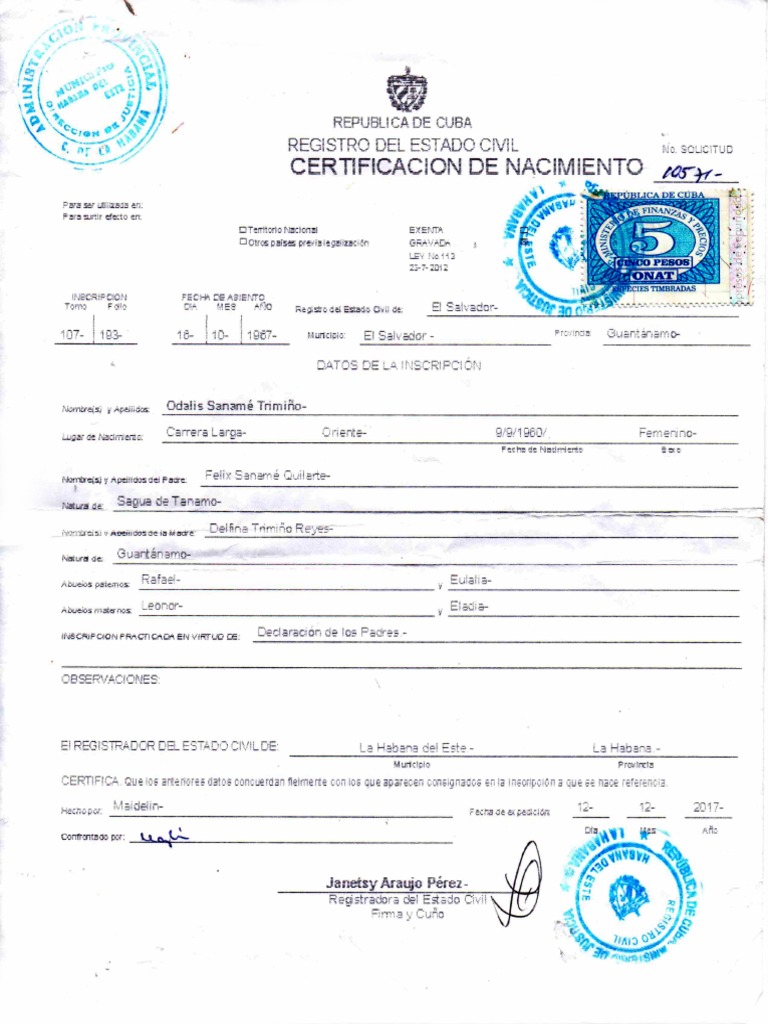 Certificado de Nacimiento | PDF
