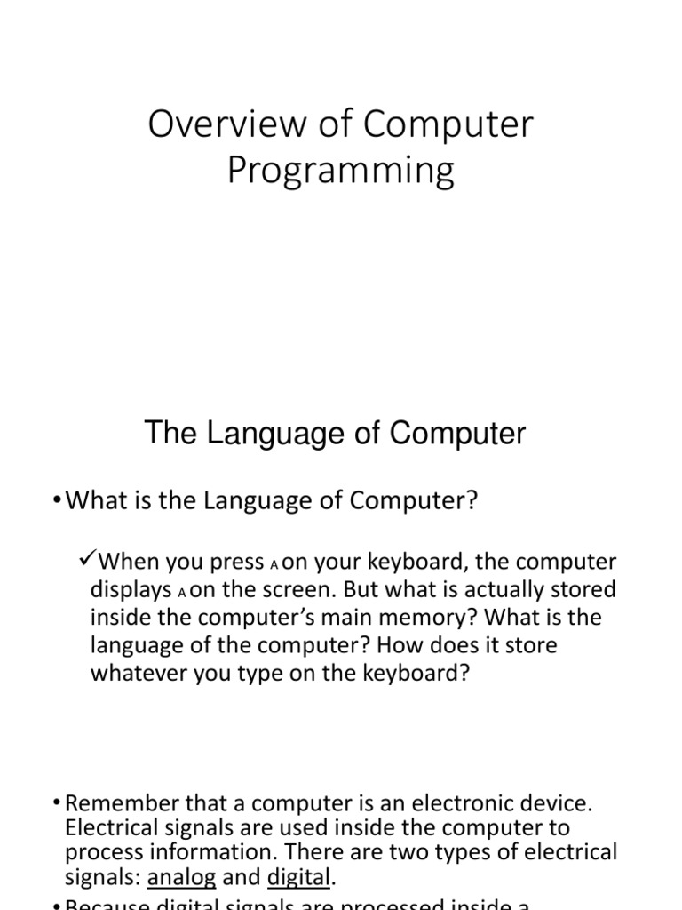 Overview Of Computer Programming PDF Assembly Language Computer