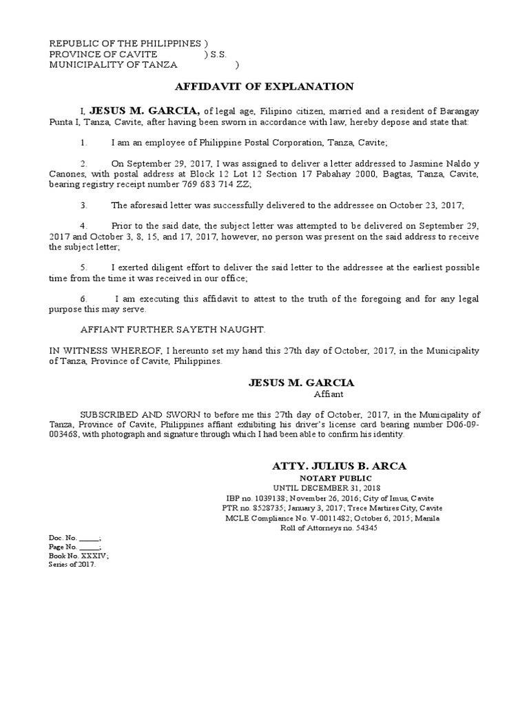 Affidavit of Explanation | PDF | Affidavit | Legal Documents