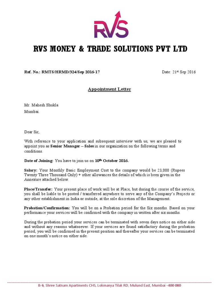 Appointment Letter - Mahesh Shukla | PDF | Justice | Employment