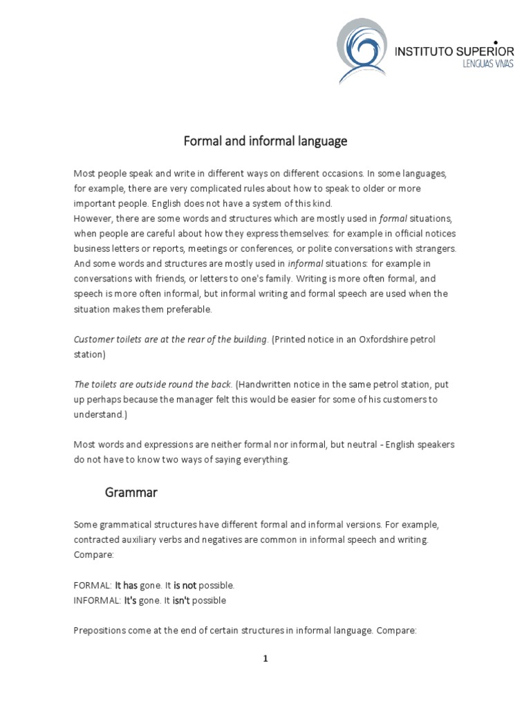 Formal and Informal Language | PDF | English Language | Grammar