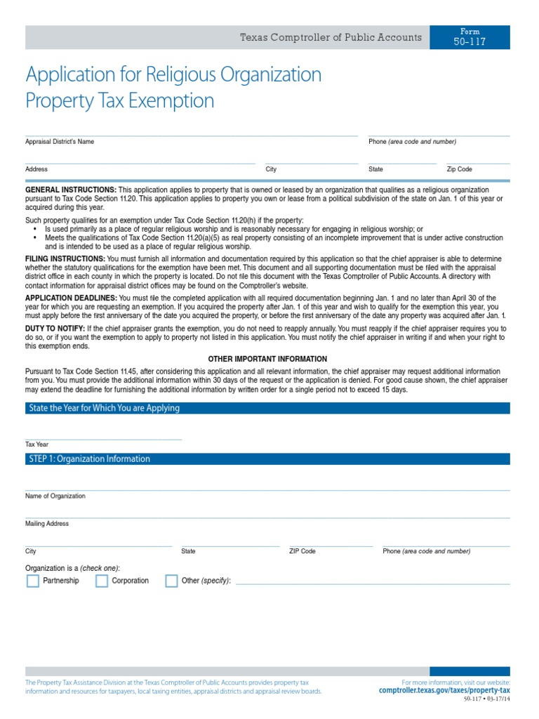 Texas Comptroller of Public Accounts Form 50-117 | PDF | Tax Exemption ...