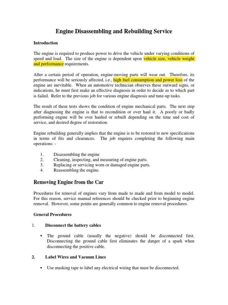 Engine Rebuilding & Disassembling Service | PDF | Piston | Cylinder ...